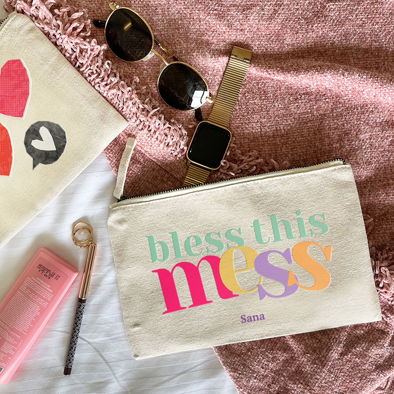 Bless This Mess Custom Printed Pouches with Name | Zoomin