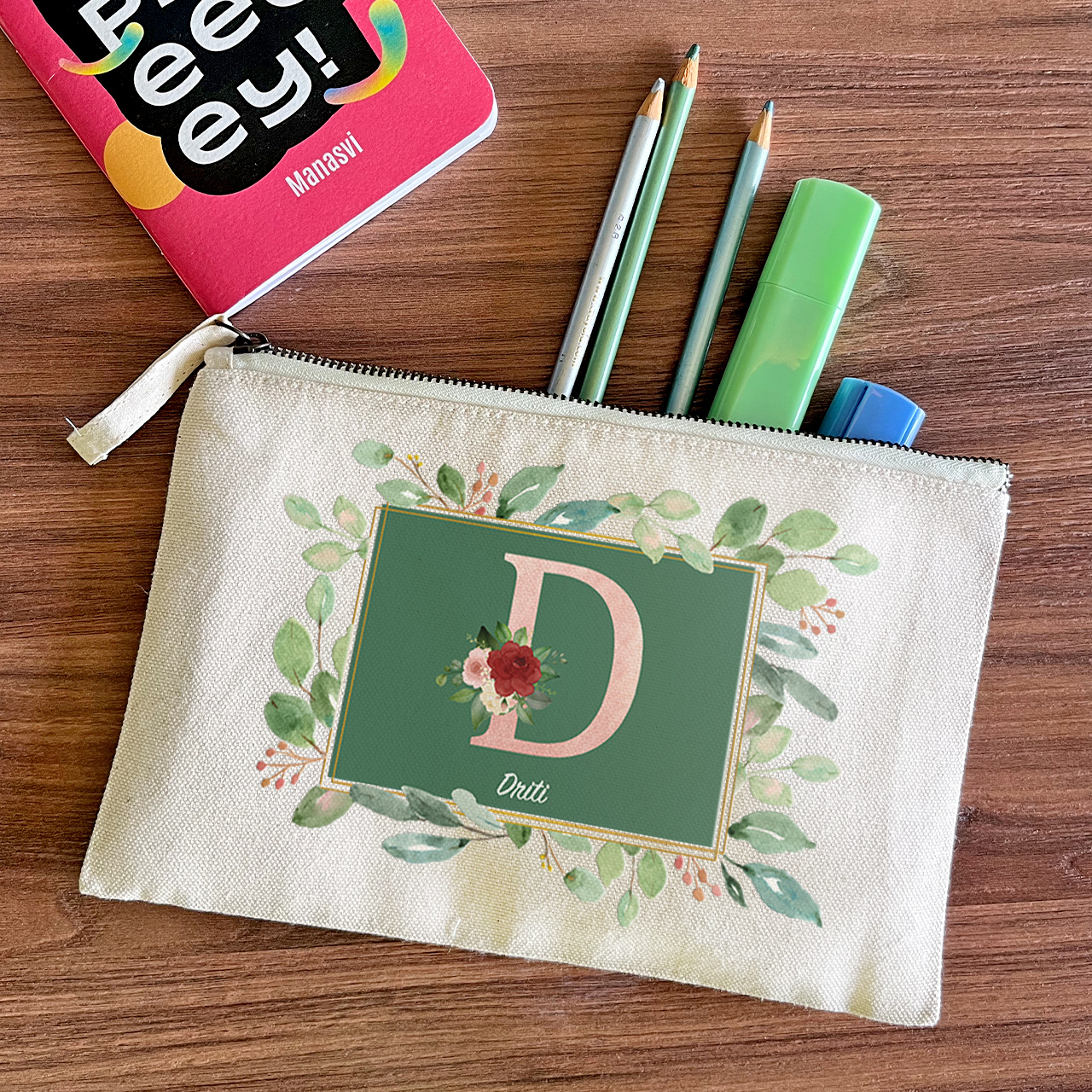 Bouquet Monogram D Custom Printed Pouches with Name | Zoomin