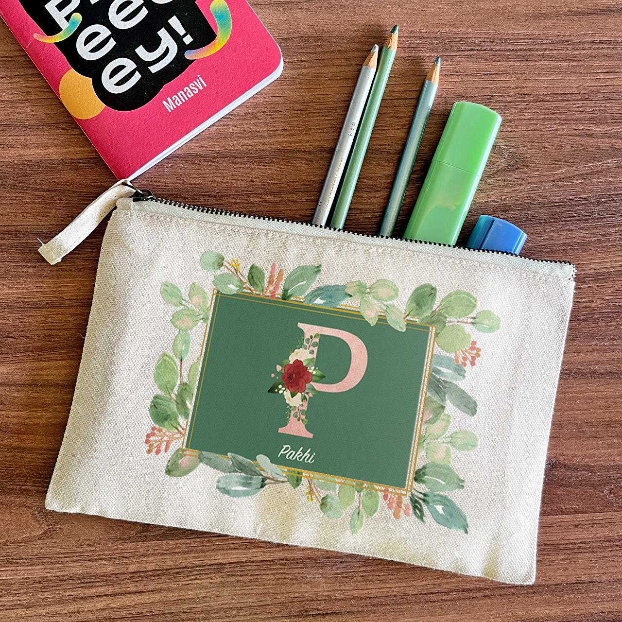 Bouquet Monogram P Custom Printed Pouches with Name | Zoomin