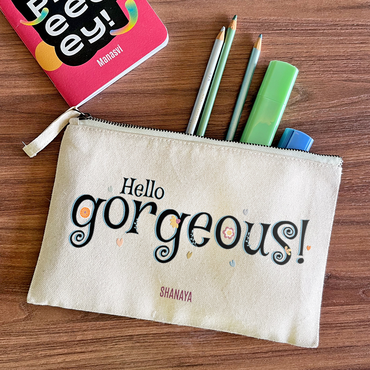 Hello Gorgeous Custom Printed Pouches with Name | Zoomin