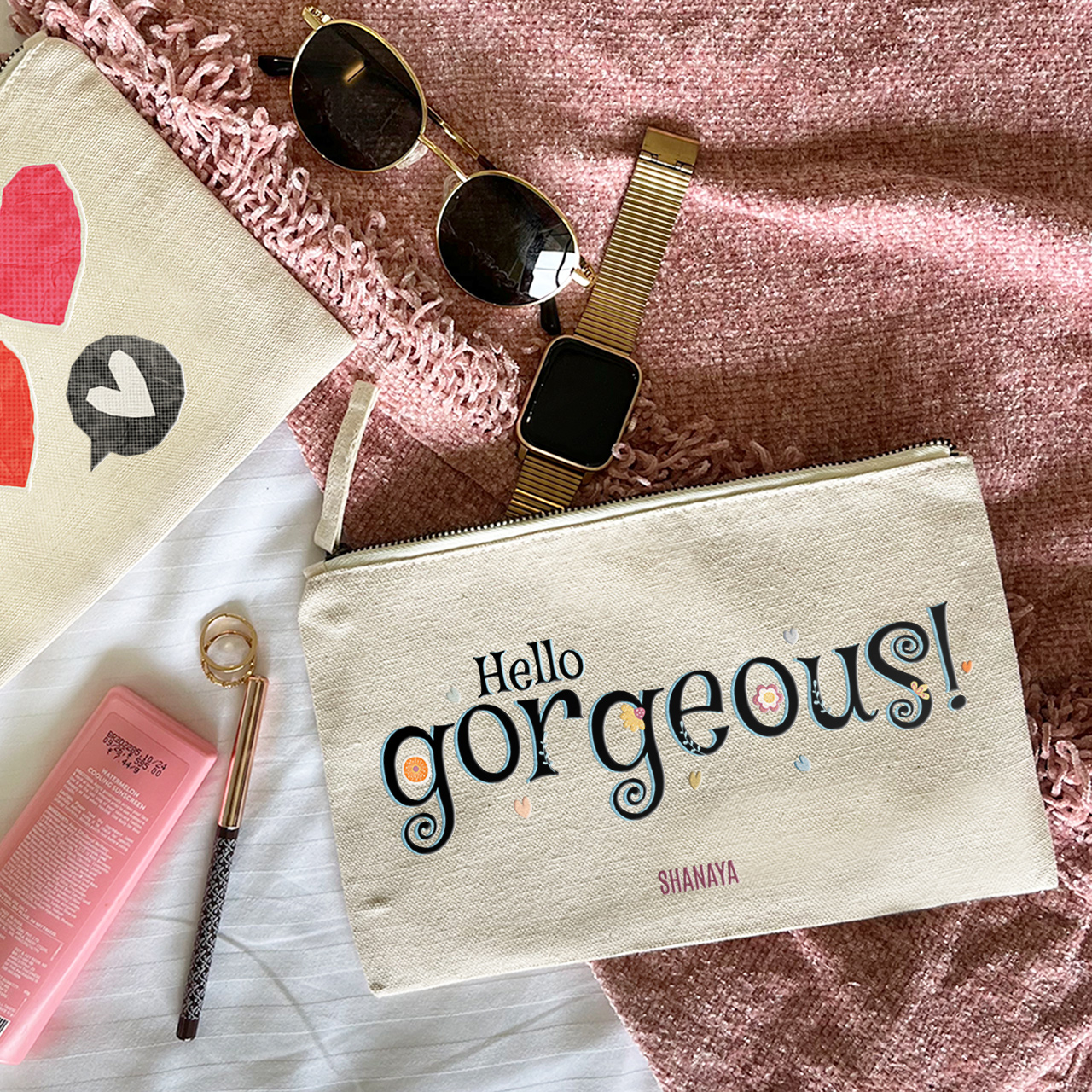 Hello Gorgeous Custom Printed Pouches with Name | Zoomin