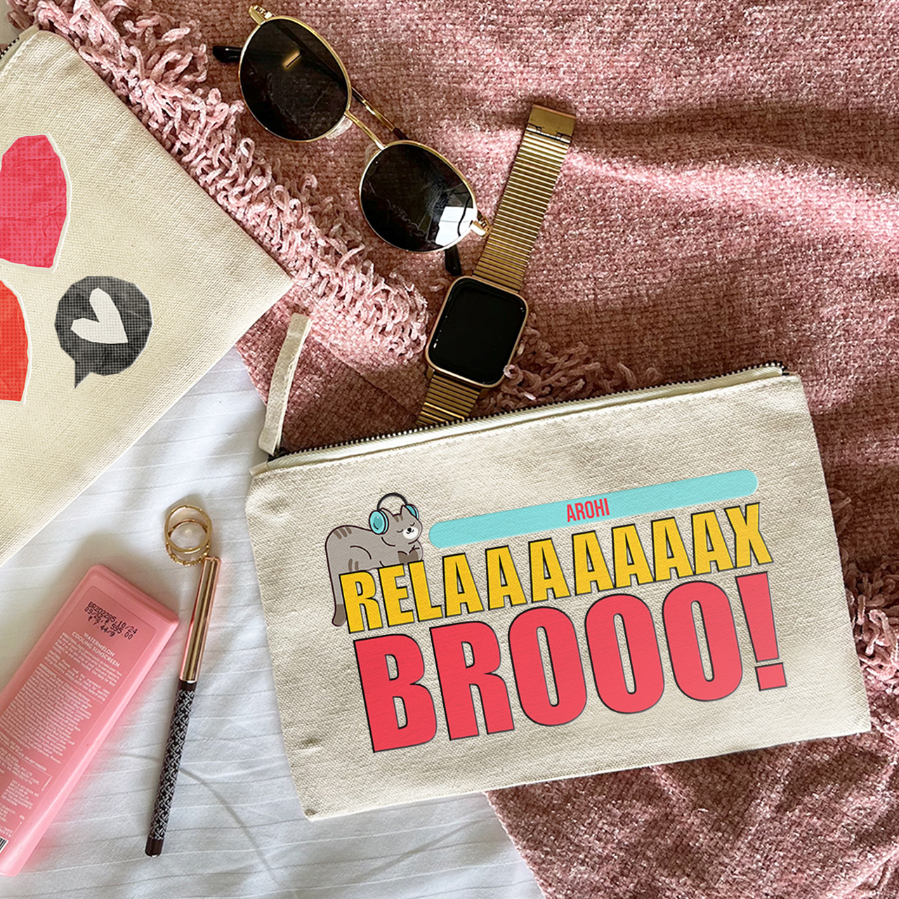 Relax Bro Custom Printed Pouches with Name | Zoomin