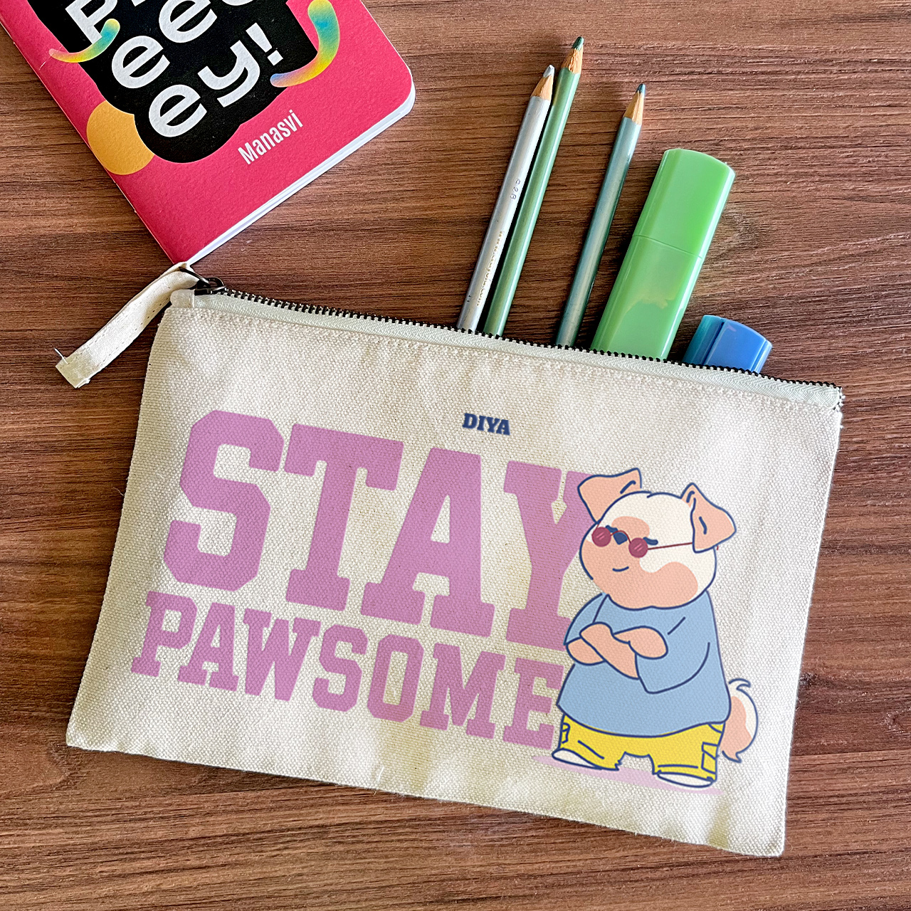 Stay Pawsome Custom Printed Pouches with Name | Zoomin