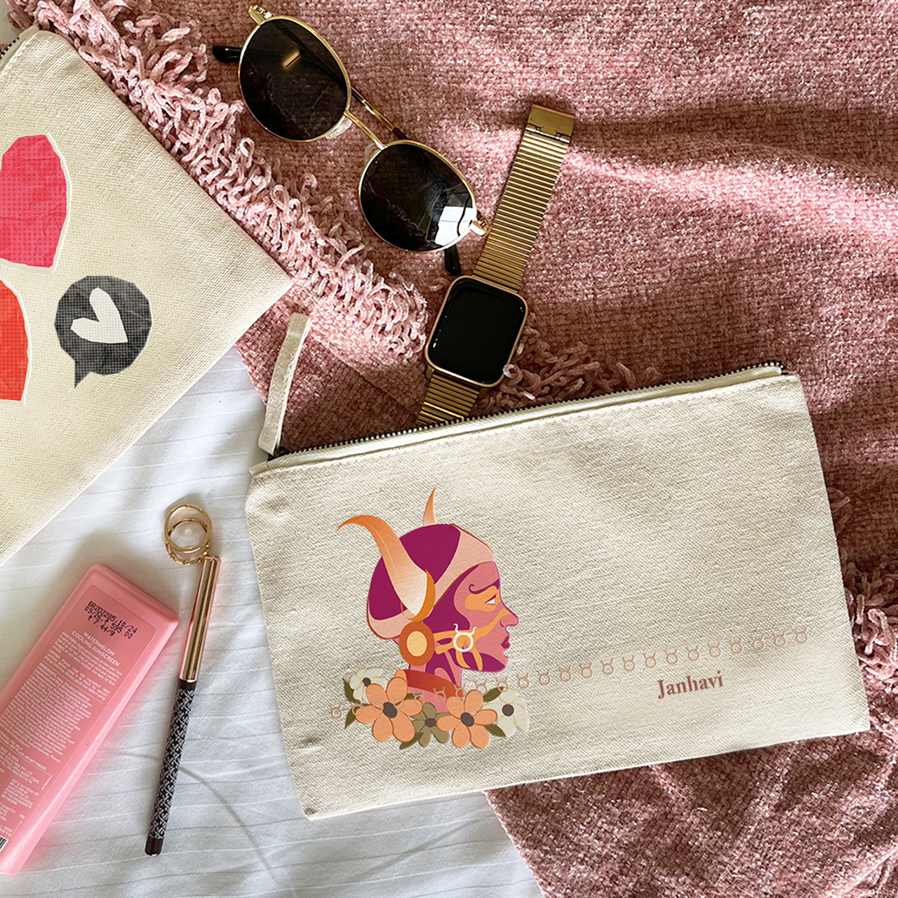 Zodiac Taurus Custom Printed Pouches with Name | Zoomin
